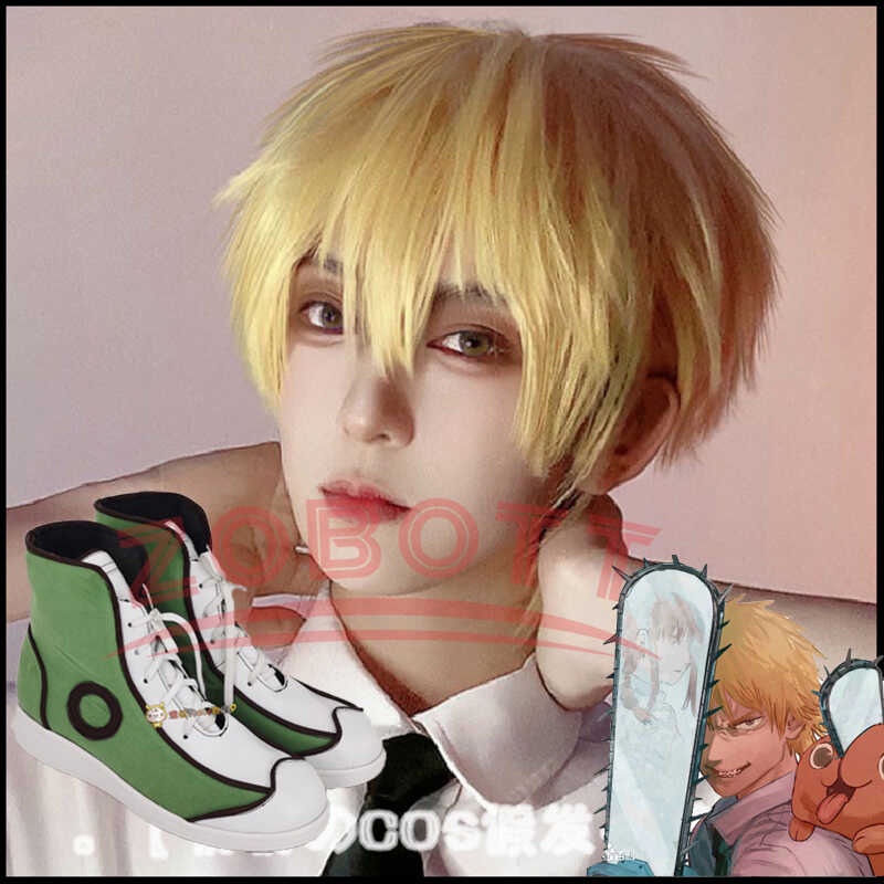 Chainsaw Man Denji Anime Cosplay Shoes Boots Denji Cosplay Golden Wig ...