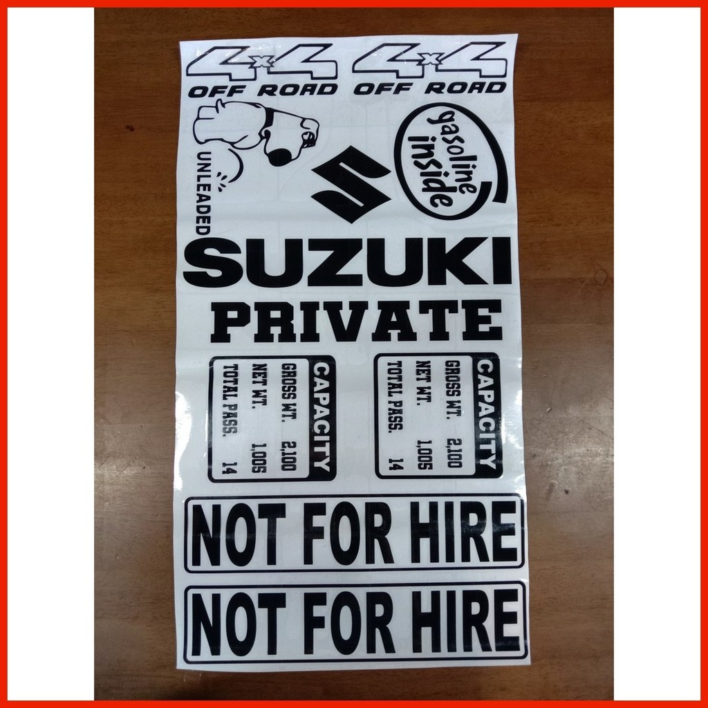 Suzuki Multicab Sticker Decals Set Capacity, Not for Hire, Private, 4X4 ...