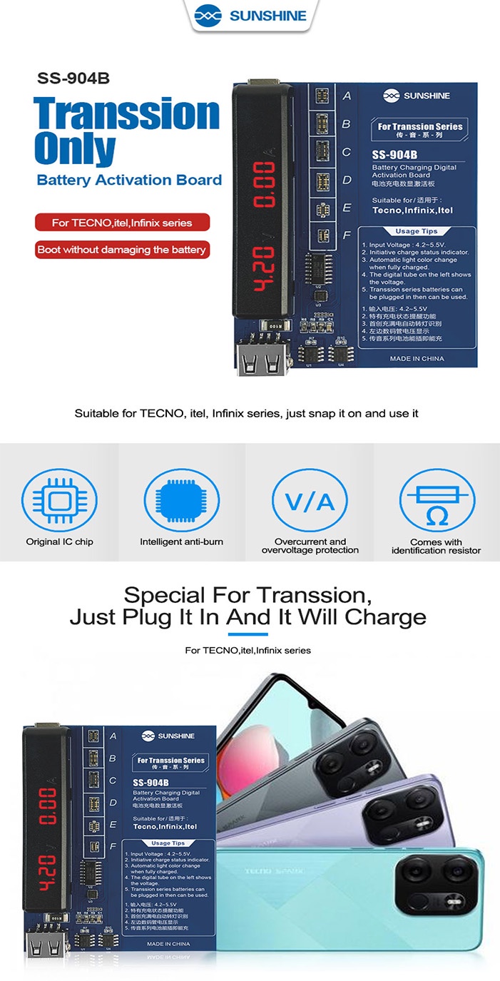 SUNSHINE SS-904B Battery Activation Board Intelligent Anti-burn For ...