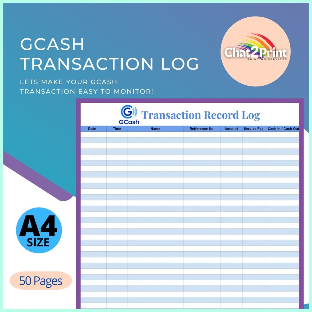 © Gcash Transaction Log Pad | Gcash Transaction Record | Chat2print ...