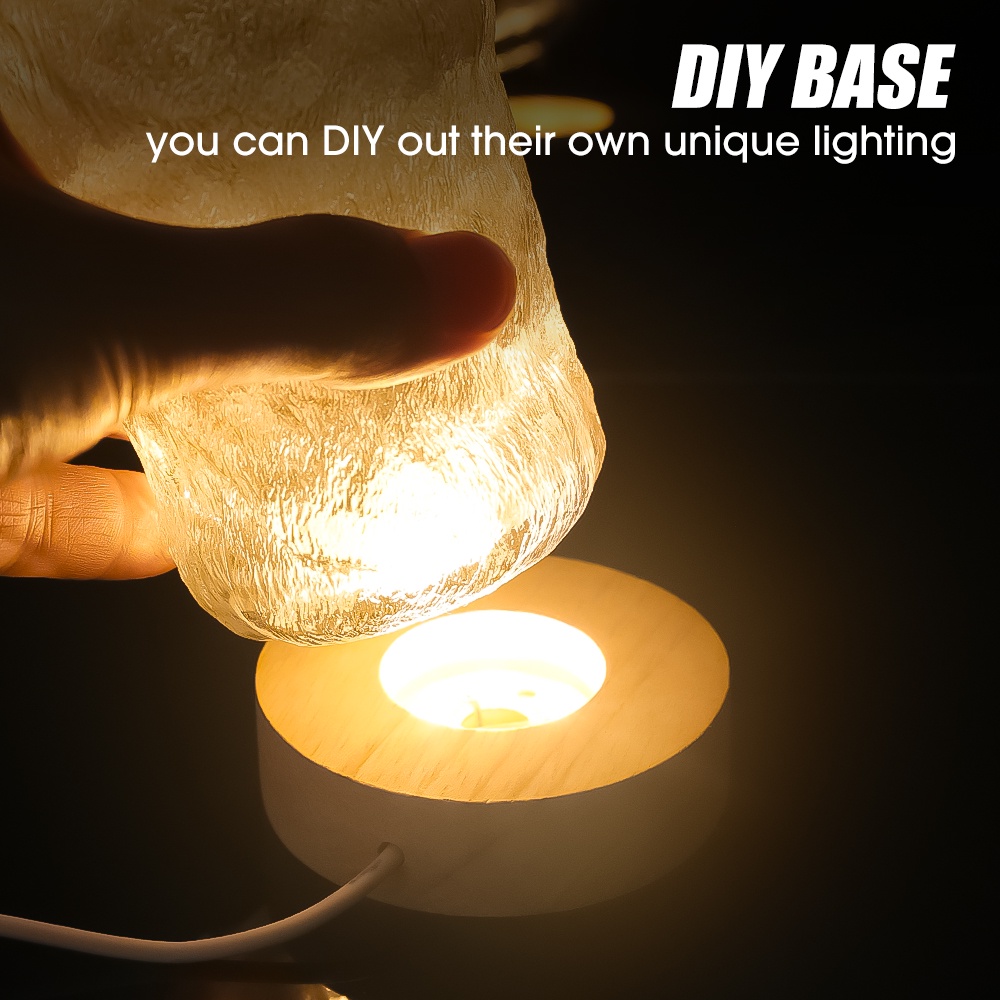 Portable USB Plug Powered Mini Round LED Glowing Wood Night Light Base ...