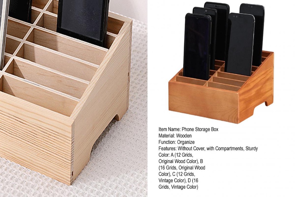 Mobile Phone Storage Box Free Standing Storage Box 12/16 Grids Wooden ...