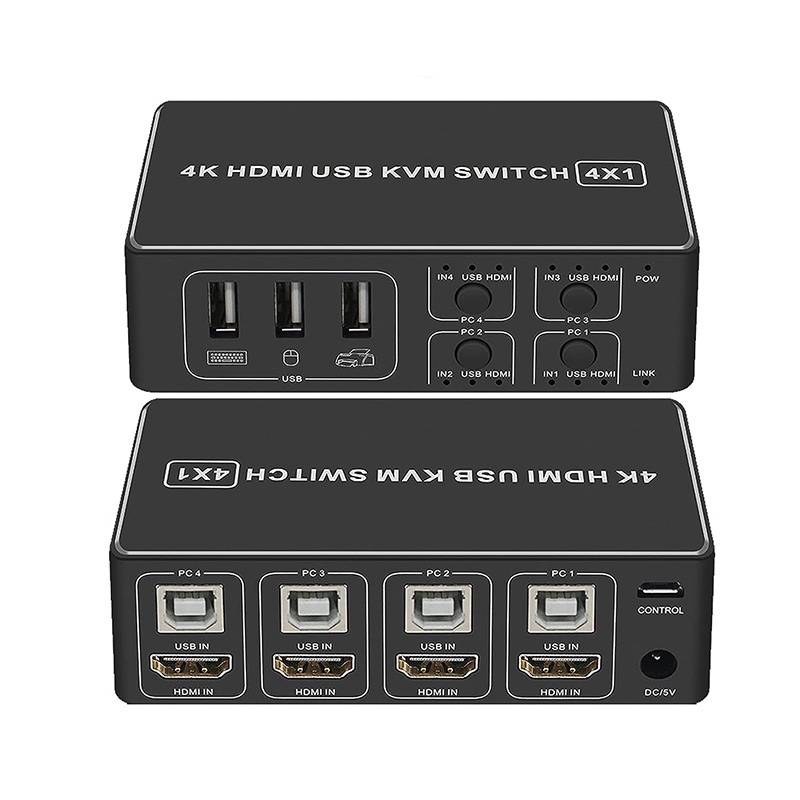 4 Port HDMI KVM Switch 4 in 1 out 4K 60Hz HDMI USB Switch Selector with Desktop Controller for 4 ...