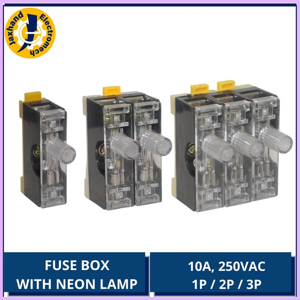 Fuse Box with Neon Lamp 10A, 250V, 1P/2P/3P Din Rail Type | Shopee ...