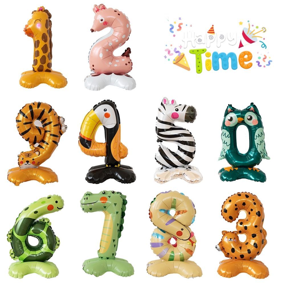 23inch Cartoon Number Balloon Animal Digital Foil Ballons Stand Jungle ...