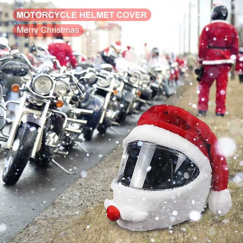 Christmas Helmet Cover Motorcycle Santa Claus Funny Cover Plush Santa ...