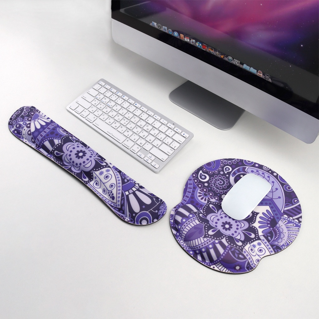Pesley-Purple Mouse Pad + Keyboard Pad Set Wrist Rest Support Wrist ...