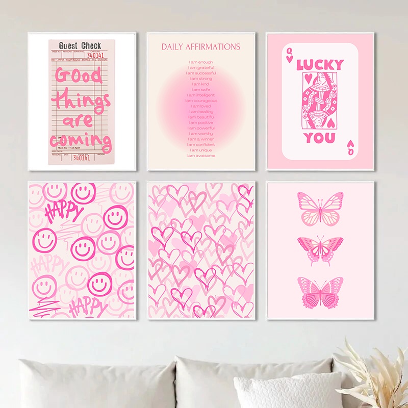 Pink Preppy Wall Art Posters Positive Daily Affirmations Trendy Poster ...
