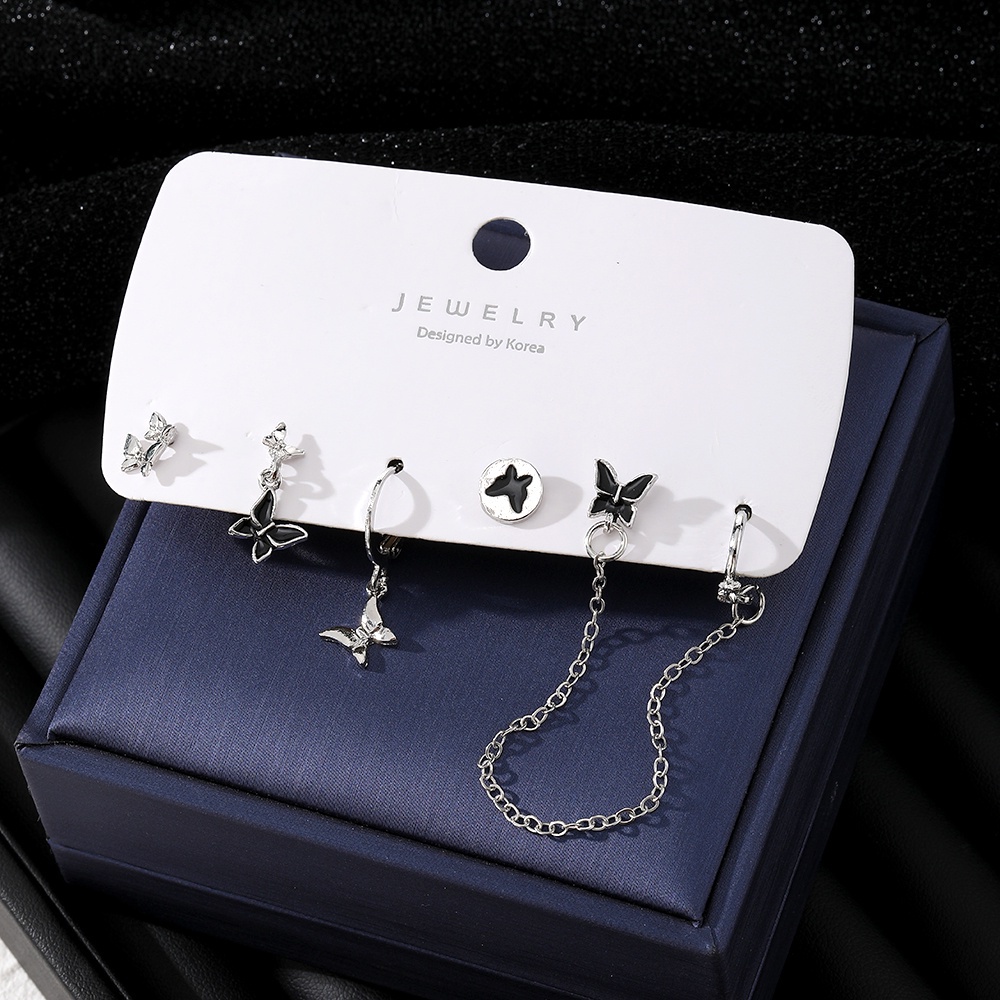 3 Pieces/Set White Epoxy Chain Asymmetric Butterfly Set Earrings ...