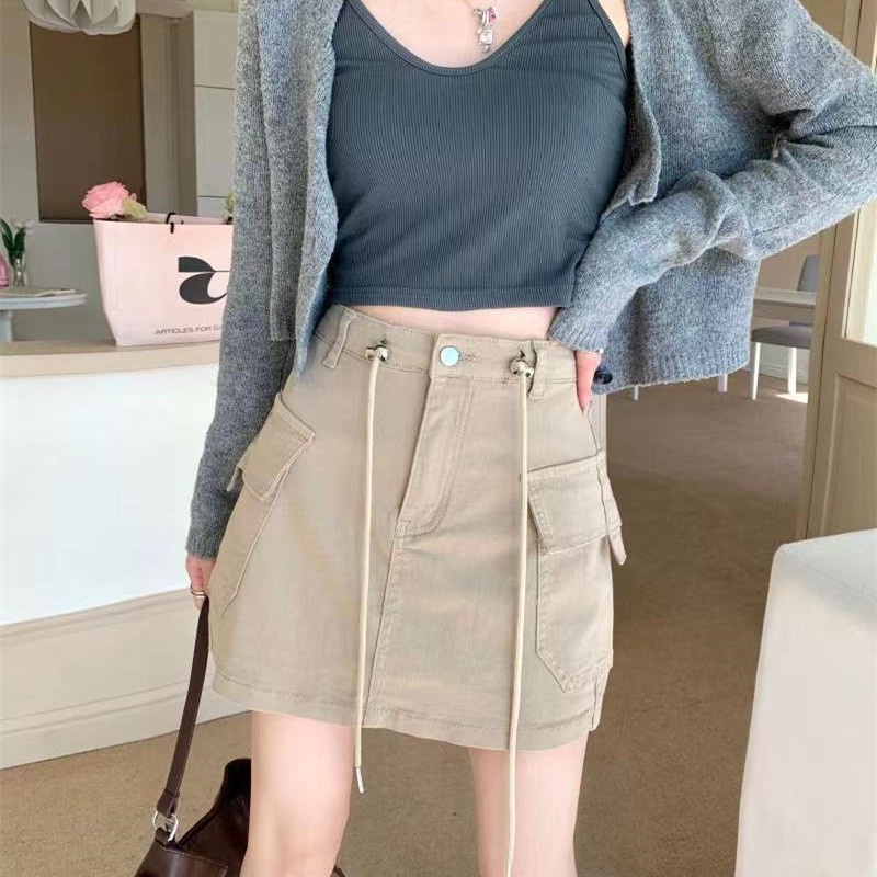 DAMENER Waist 23-42 Mini Denim Skirt High Waist Drawstring Ties Retro ...