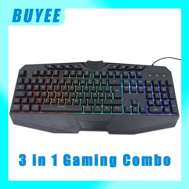 Germany Layout DE Wired Keyboard&Mouse&Mousepad 3 In 1 Combo Mechanical ...