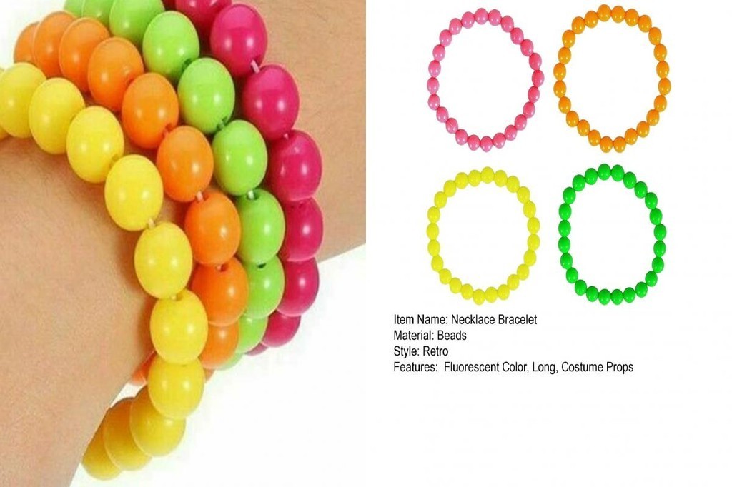 PTM Retro Neon Bracelet 1980s Necklace Neon 80s Costume Accessories Set ...