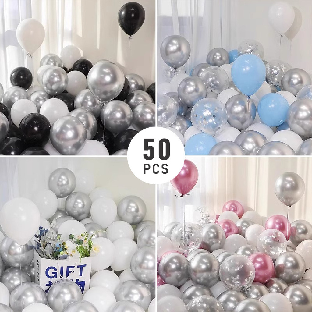 50pcs Silver Metallic Confetti Balloons Party Decoarations 12" Latex ...