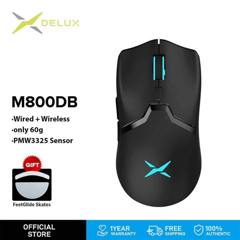 Delux M800 Pmw3325 Wireless Gaming Mouse Para Sa PC Laptop Rechargeable Mouse Na May RGB Light ...