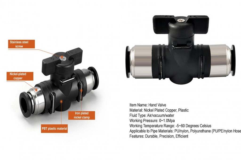 PANDU Hand Valve for Pneumatic Systems Connector Sizes 6mm 8mm 10mm ...