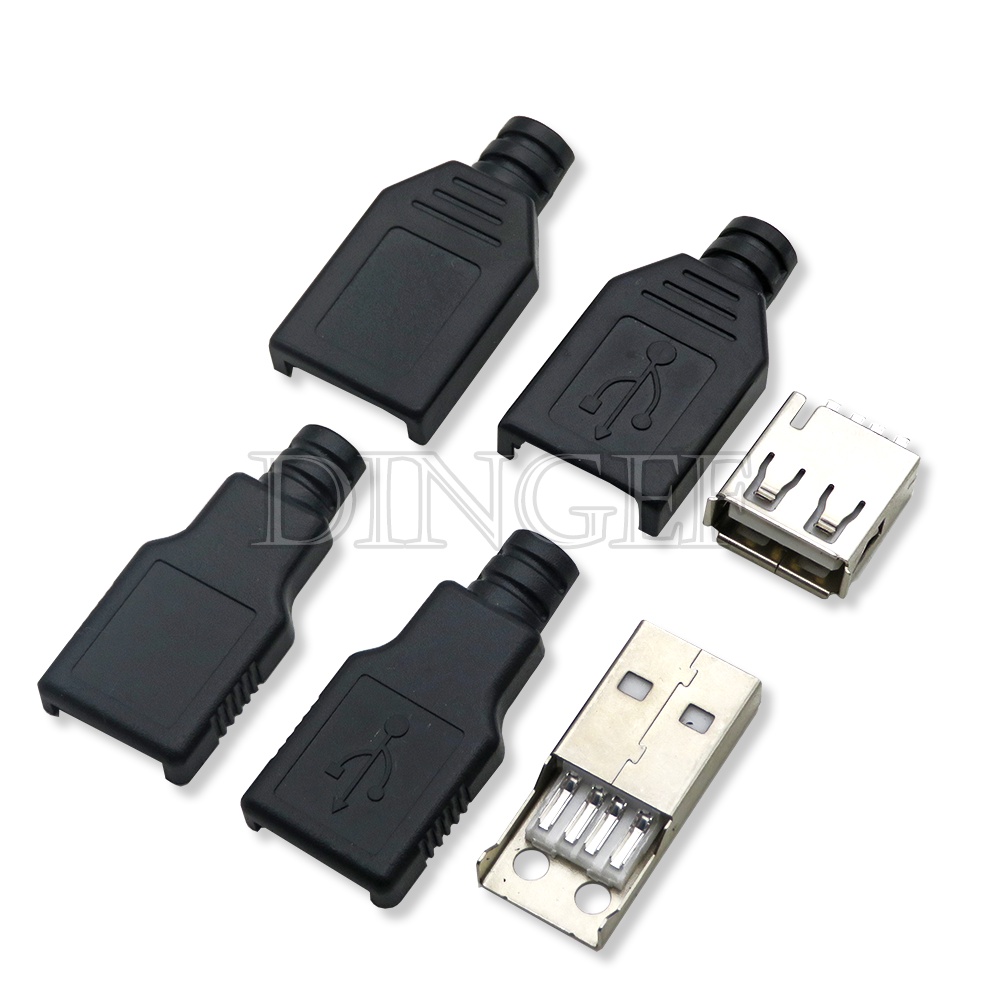 5pcs Type A Male Female Usb 4 Pin Plug Socket Connector With Black Plastic Cover Type A Diy Kits
