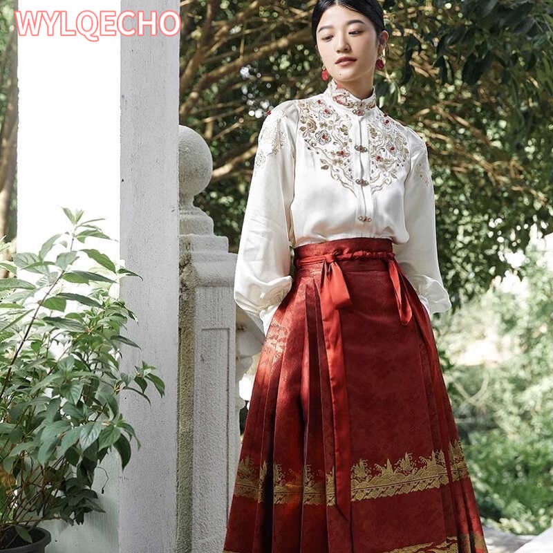 Original Hanfu Skirt Chinese Style Costume Mamianqun Ming Dynasty Red ...
