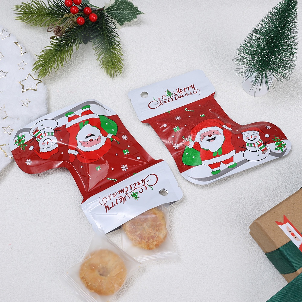 Creative Plastic Christmas Sock Shape Candy Self-sealing Bag Santa ...