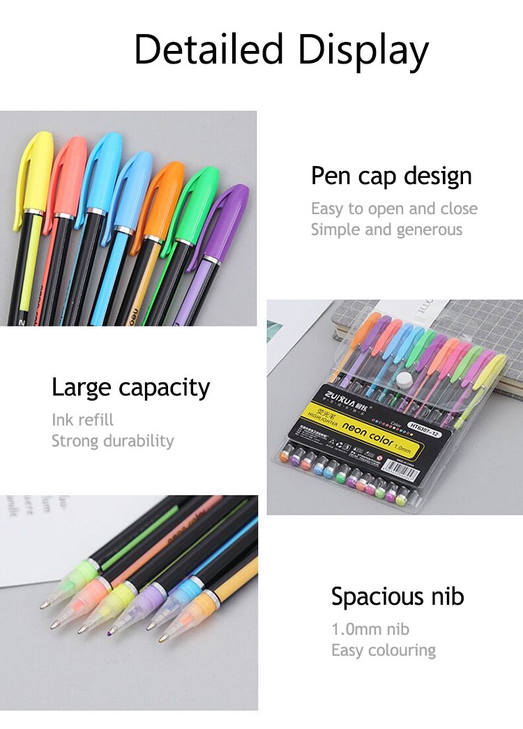 12Colors Metallic Glitter Gel Pens Handbook Journals Decorative Drawing ...