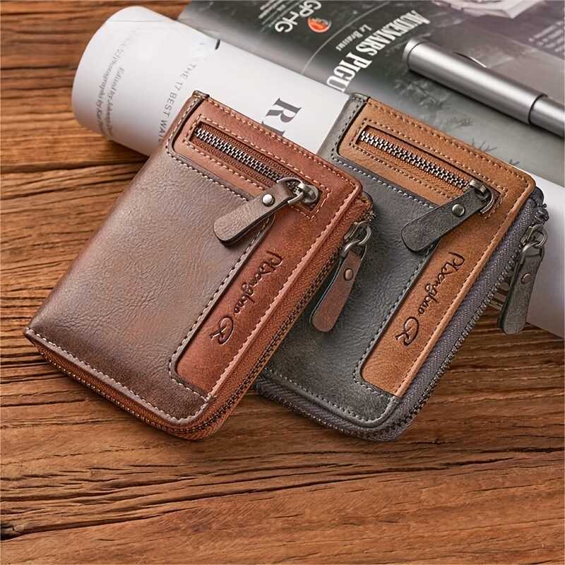 Men's New Vintage Color Block Bifold Wallet, Fashion Card Holder With ...