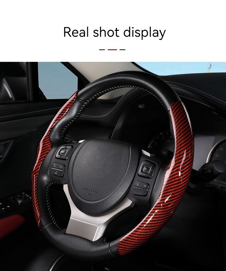 1Pair Carbon Fiber Leather Car Steering Cover 1K Micro Fiber Leather ...