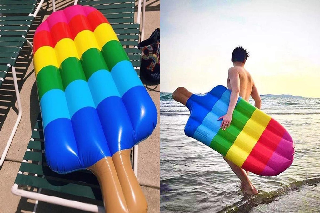 [AM] Inflatable Floating Bed Foldable Pool Float Rainbow Ice Cream Pool ...