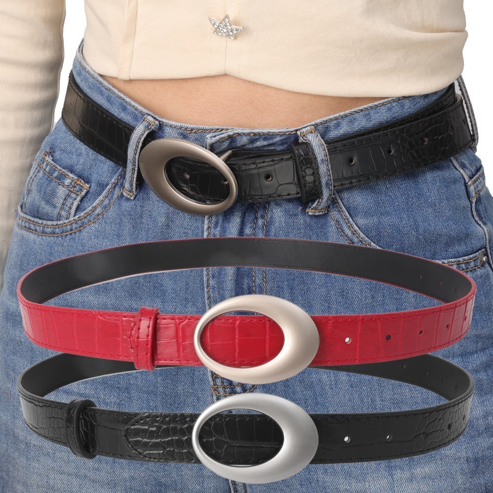 Retro Red Black Versatile Crocodile Lines Belt - Korean Y2K Casual ...