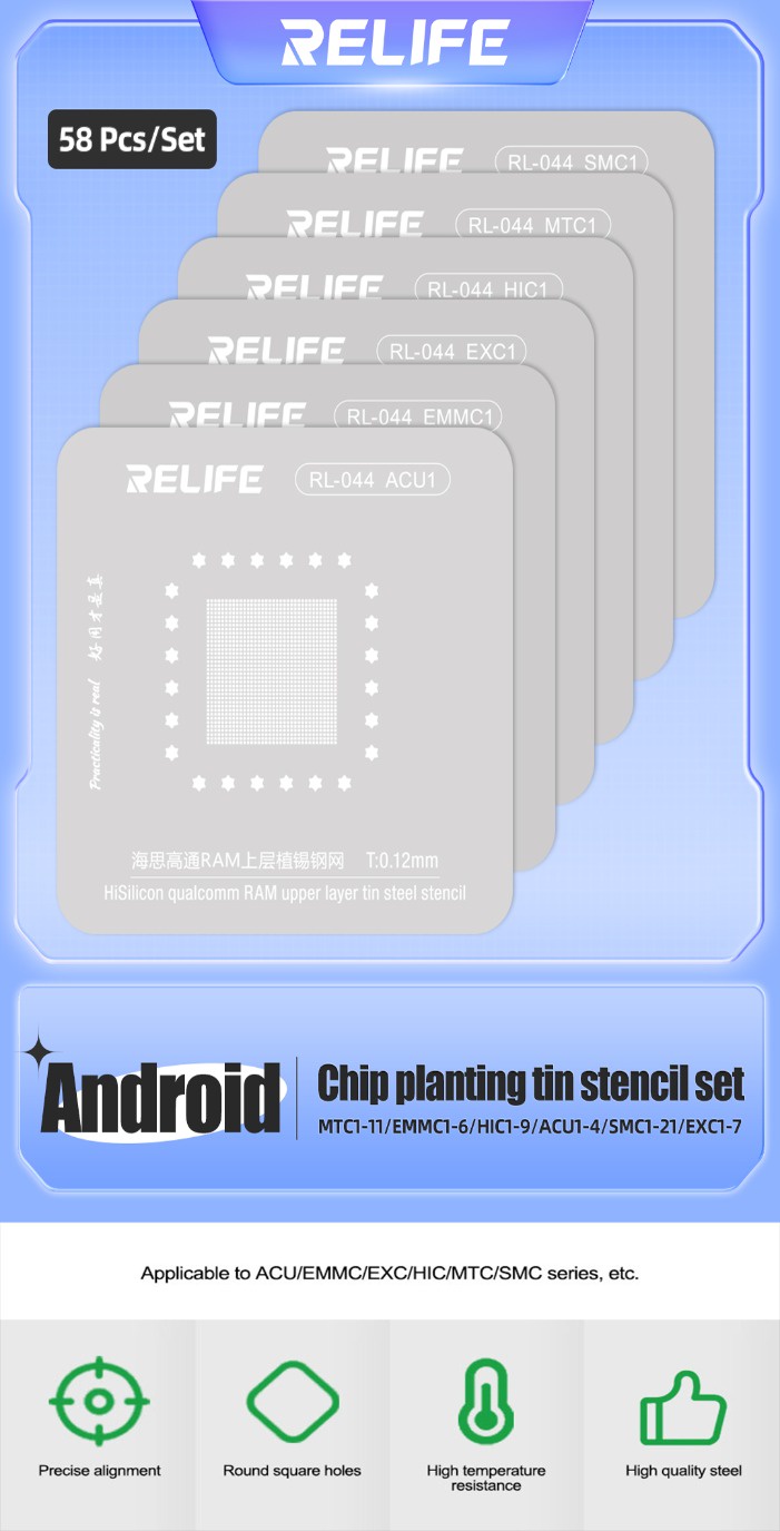 RELIFE RL-044 IP MI SAM HW Series CPU Integrated Steel Mesh Set for Mobile Phone Repair Tin ...