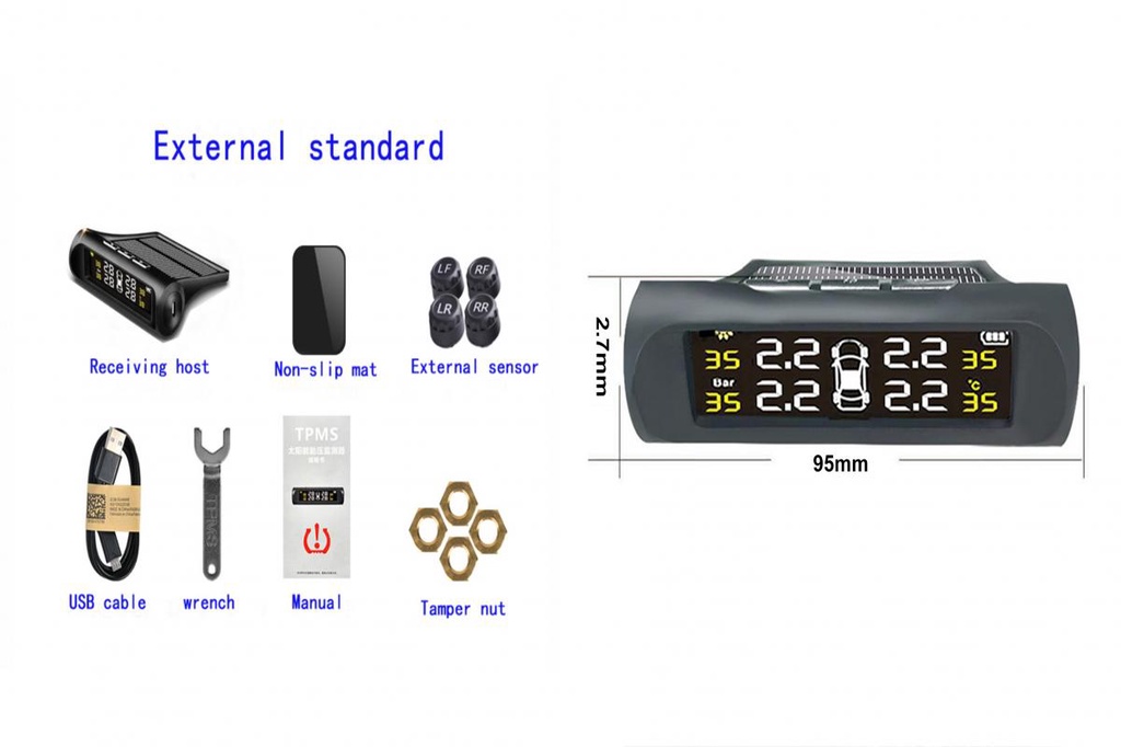 SOU_ ABS TPMS Monitor for Vehicle Solar Power TPMS Monitor with 4 ...