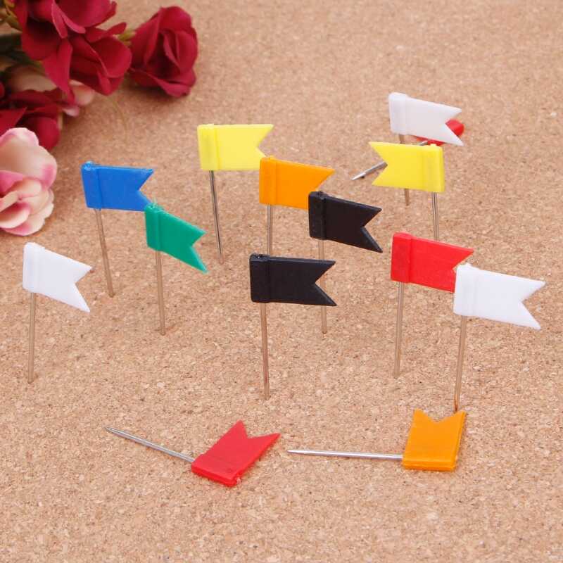 100 Pieces Mixed Color Flag Push Pins Nail Thumb Tack Map Guhit Pin ...