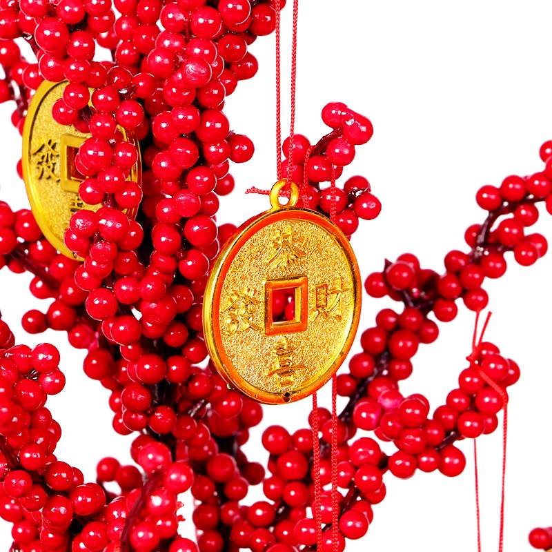 CNY New Year Decorations Red Berries Tree, 50cm Small Table Top ...