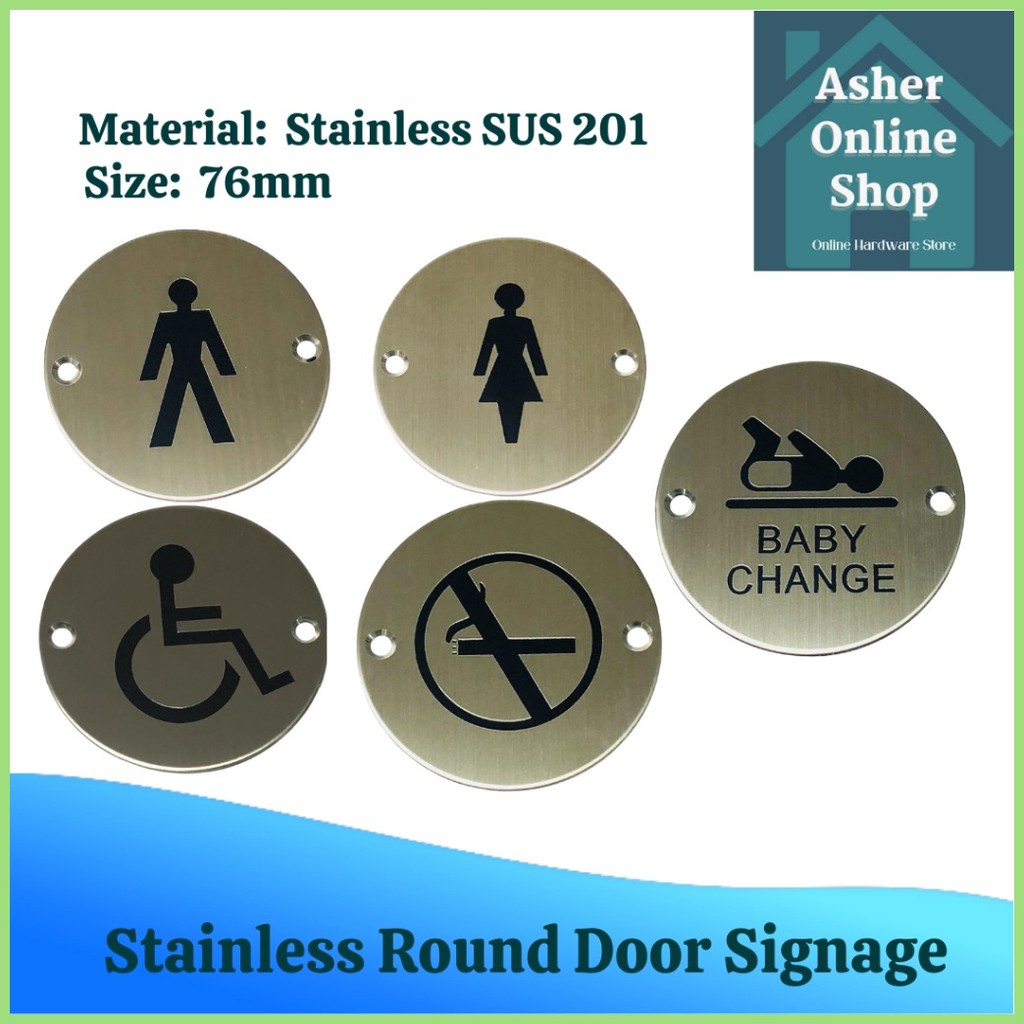 Stainless Restroom Door Sign Male Female PWD No Smoking Baby Change ...