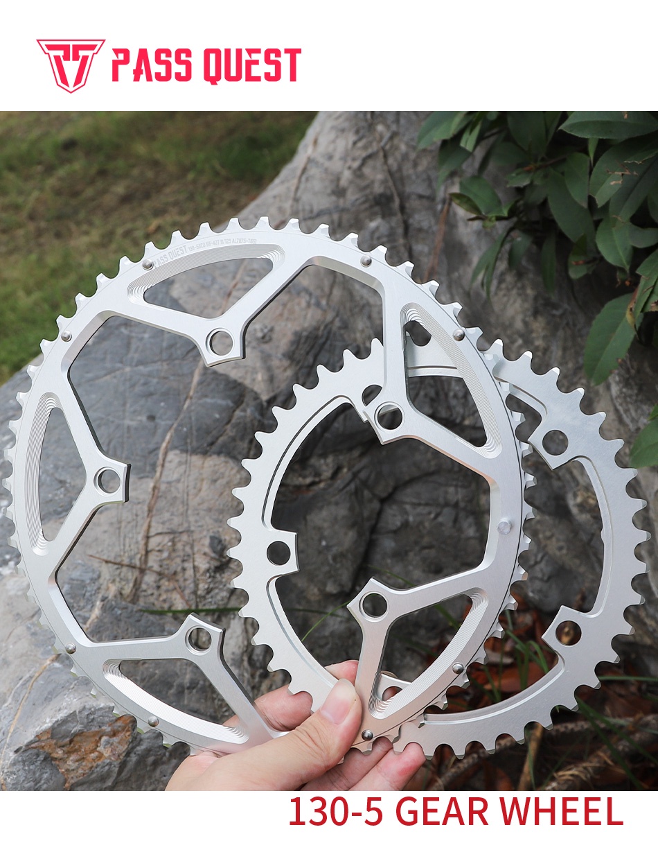 PASS QUEST 130 bcd chainring 5 holes 2X Sprocket HOLLOW Round Road Bike ...