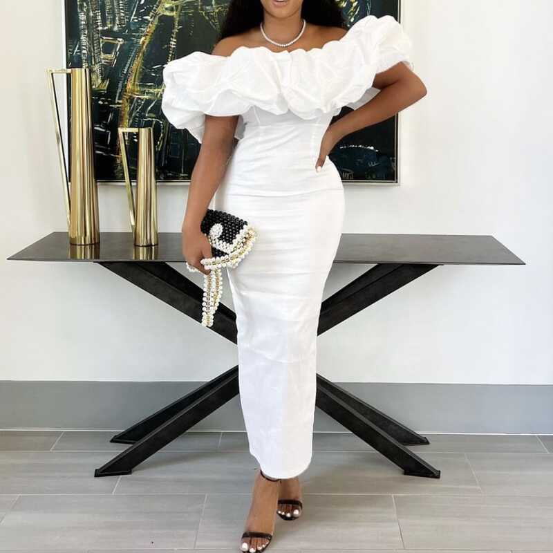 Bigla mahaba maxi elegant Babae party damit ruffle puting kariton ...