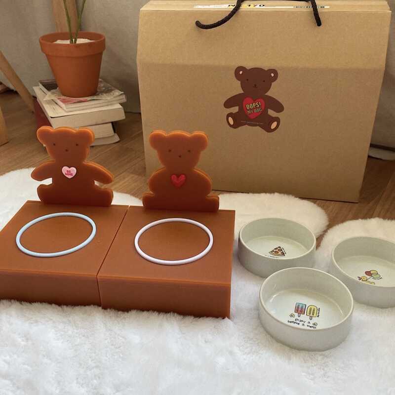 Pet Cute Food Dining Table Elevated Cat Dog Bowl Teddy Bear For Cats ...