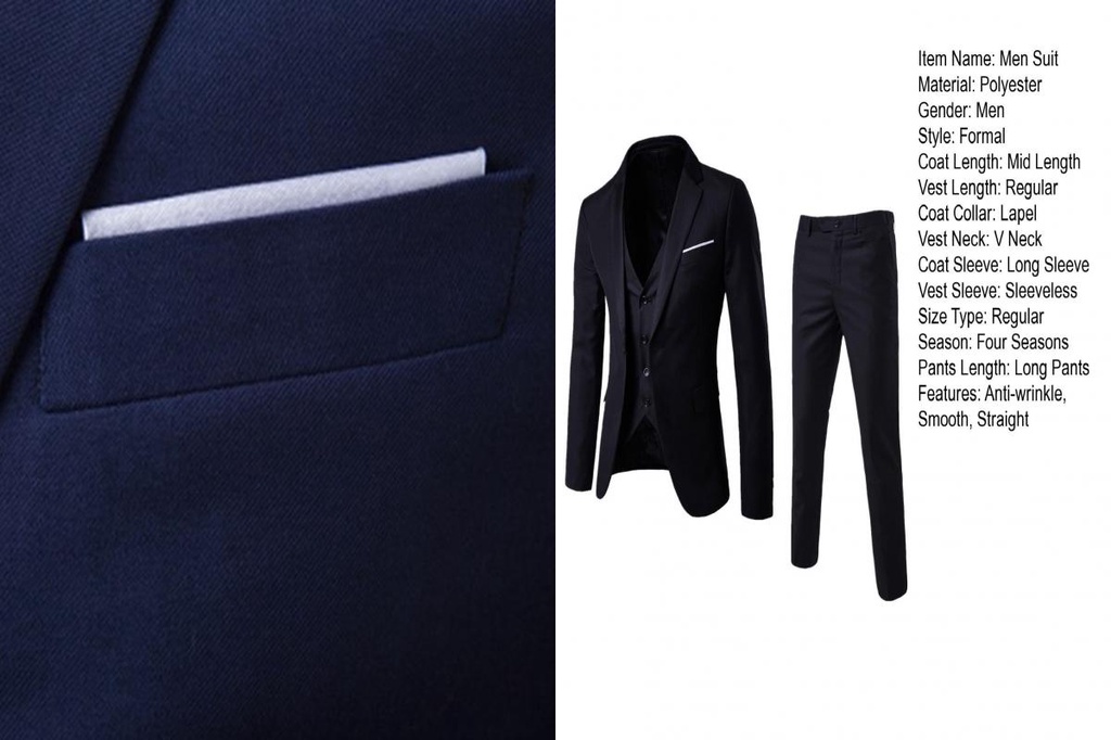 Solid Color Men Suit Men Three-piece Suit Stylish Men's 3-piece Suit ...