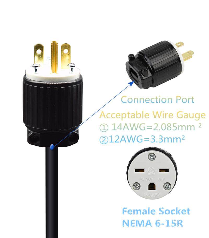 USA 3-Prong DIY Rewirable AC Male Plug And Female Socket, UL NEMA 6-15P ...