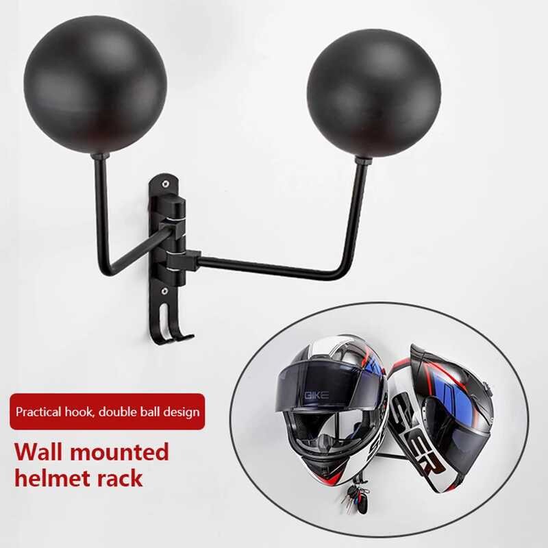 Motorcycle Wall Mount Rack with Double Hook 180 Rotation Helmets ...