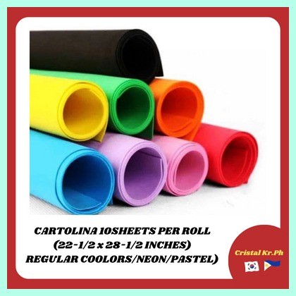 ⊡ CARTOLINA PAPER 10 SHEETS REGULAR COLORS/NEON/PASTEL (22-1/2 x 28-1/2 ...