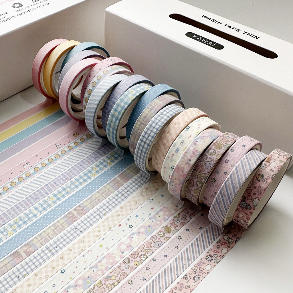 7mm*300cm 20 Rolls/box Simple Split Thin Washi Tape Set Creative DIY ...
