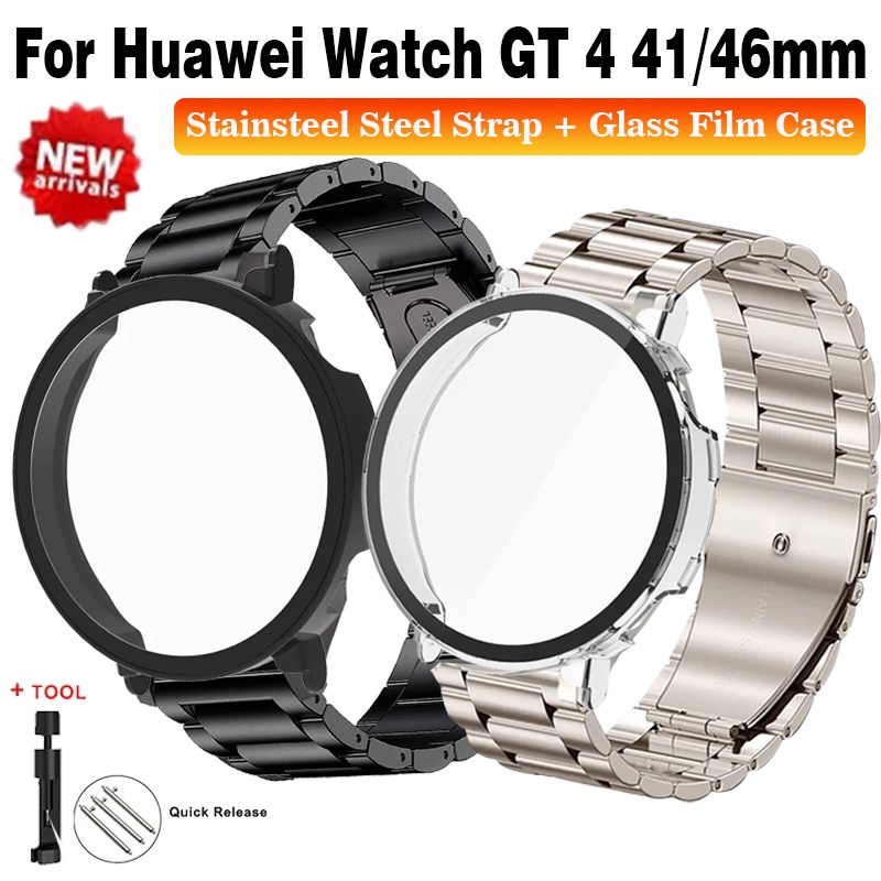 Stainless Steel Strap + Case for Huawei Watch GT 4 41mm 46mm Screen ...