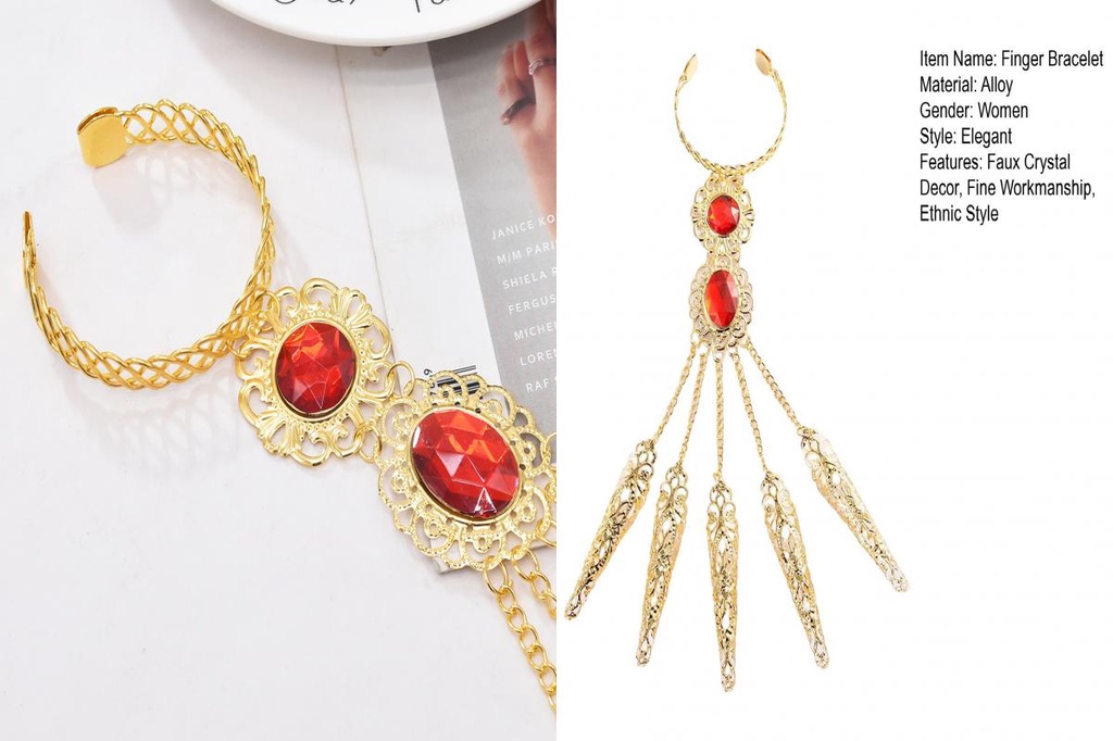 SOU_ Finger Bracelet Golden 5 Long Finger Nails Ethnic Belly Dance ...