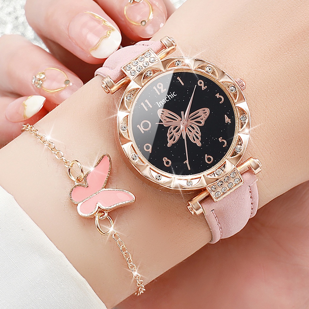 6pcs/set Fashion Diamond Ladies Watch Butterfly Digital Belt Quartz ...