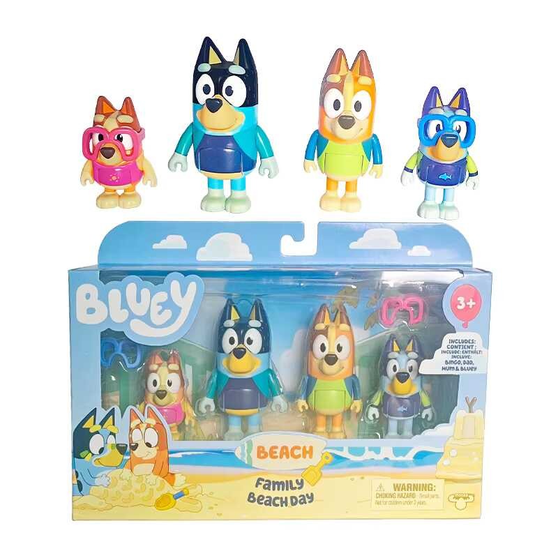 Tt 4Pcs/Set Bluey Anime Beach Family Version Doll Cartoon Action Figure ...