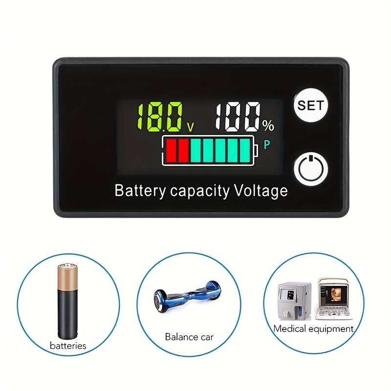 Voltmeter DC 8V-100V Capacity Indicator Power Meter Lithium LiFePO4 ...