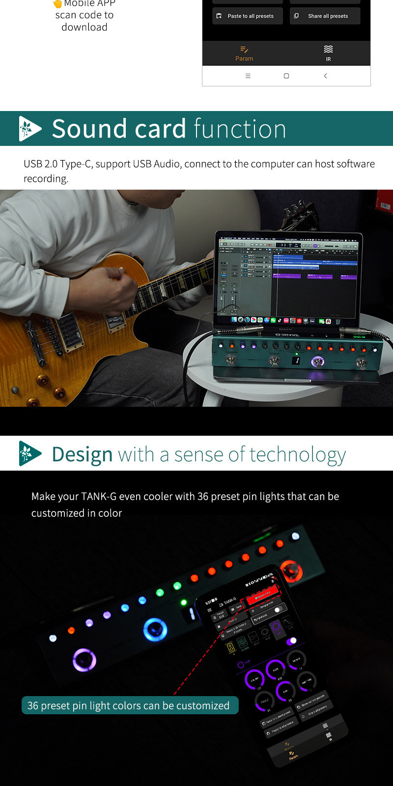 M-VAVE Tank-G V2 Guitar Multi-Effects Pedal Rechargeable 36 Presets 9 ...