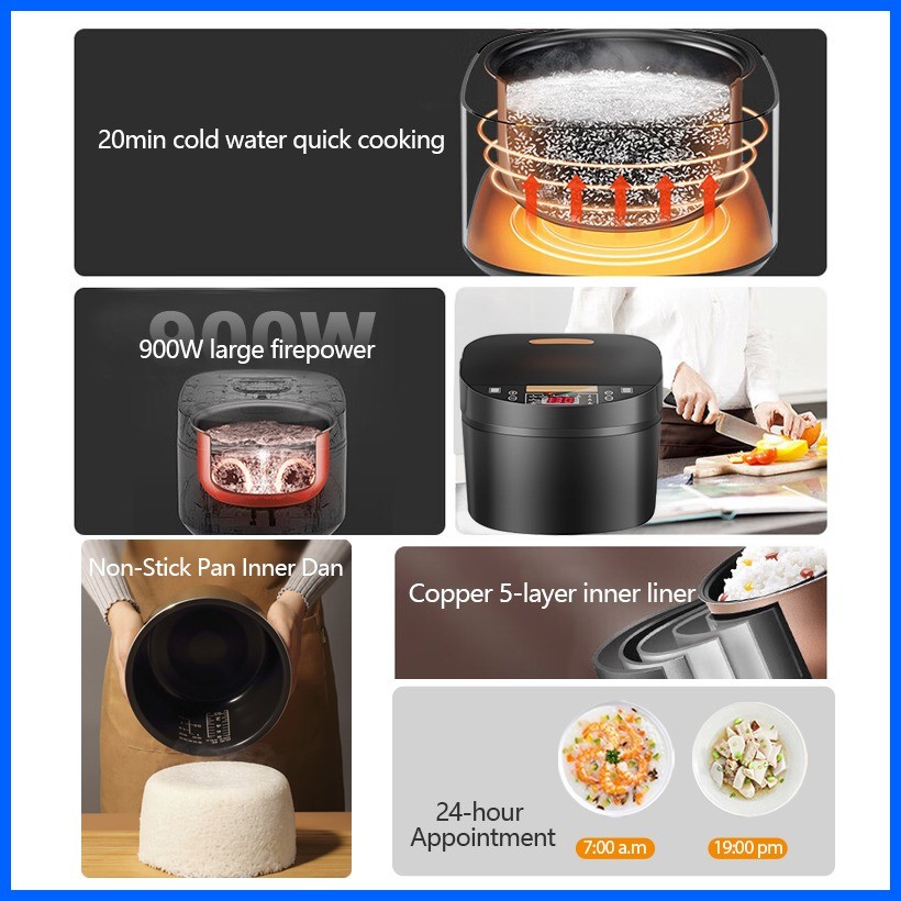 Smart big rice cooker 5L large capacity menus full touch screen operation 10 Cooking Function ...