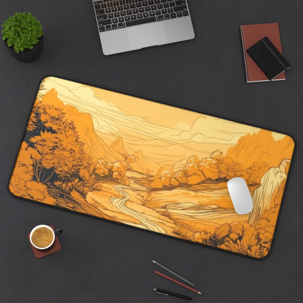 Bright Yellow Landscape Desk Mat Aesthetic Monochromatic Art - XL ...
