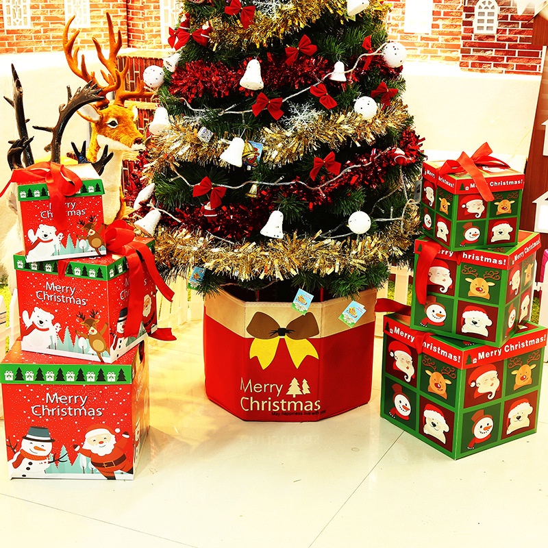 Red Green Grid Christmas Gift Box Decor Paper Present Packing Gift Box ...