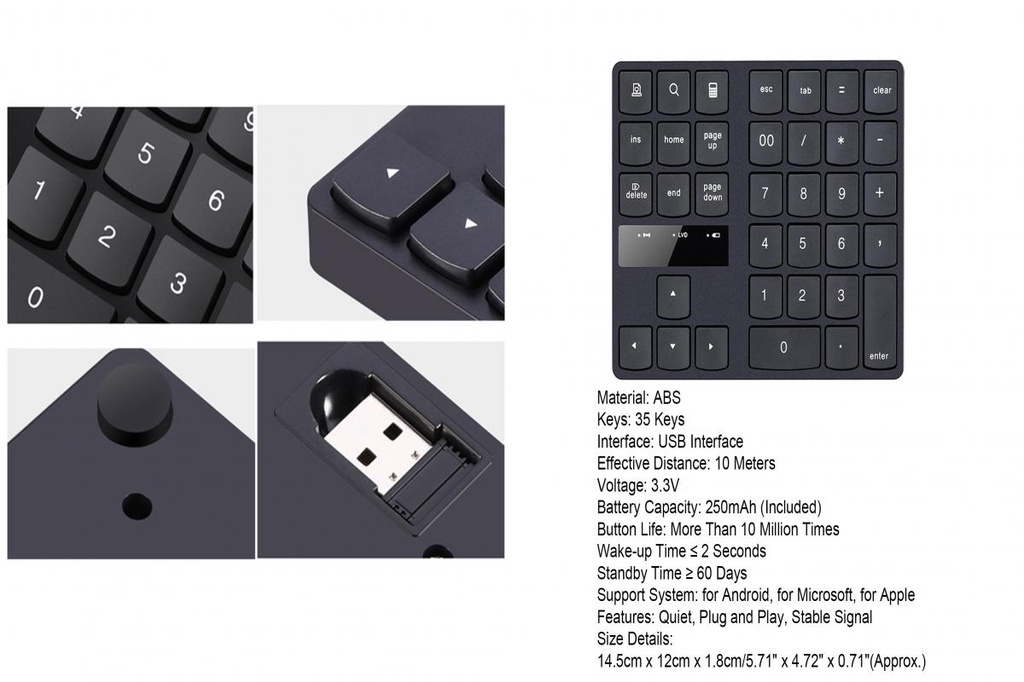 [RB] 35 Keys External Mini Keypad for Office 24GHz Wireless Mini Numpad ...